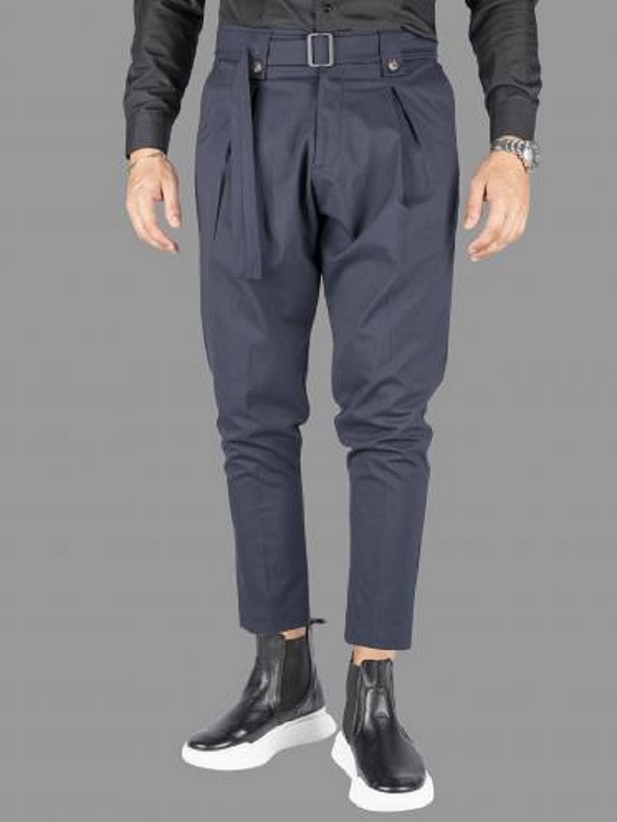 Ελαστικό παντελόνι με αποσπώμενο ζωνάρι DEZIGN μπλέ χρώμα - Suit Up Stories