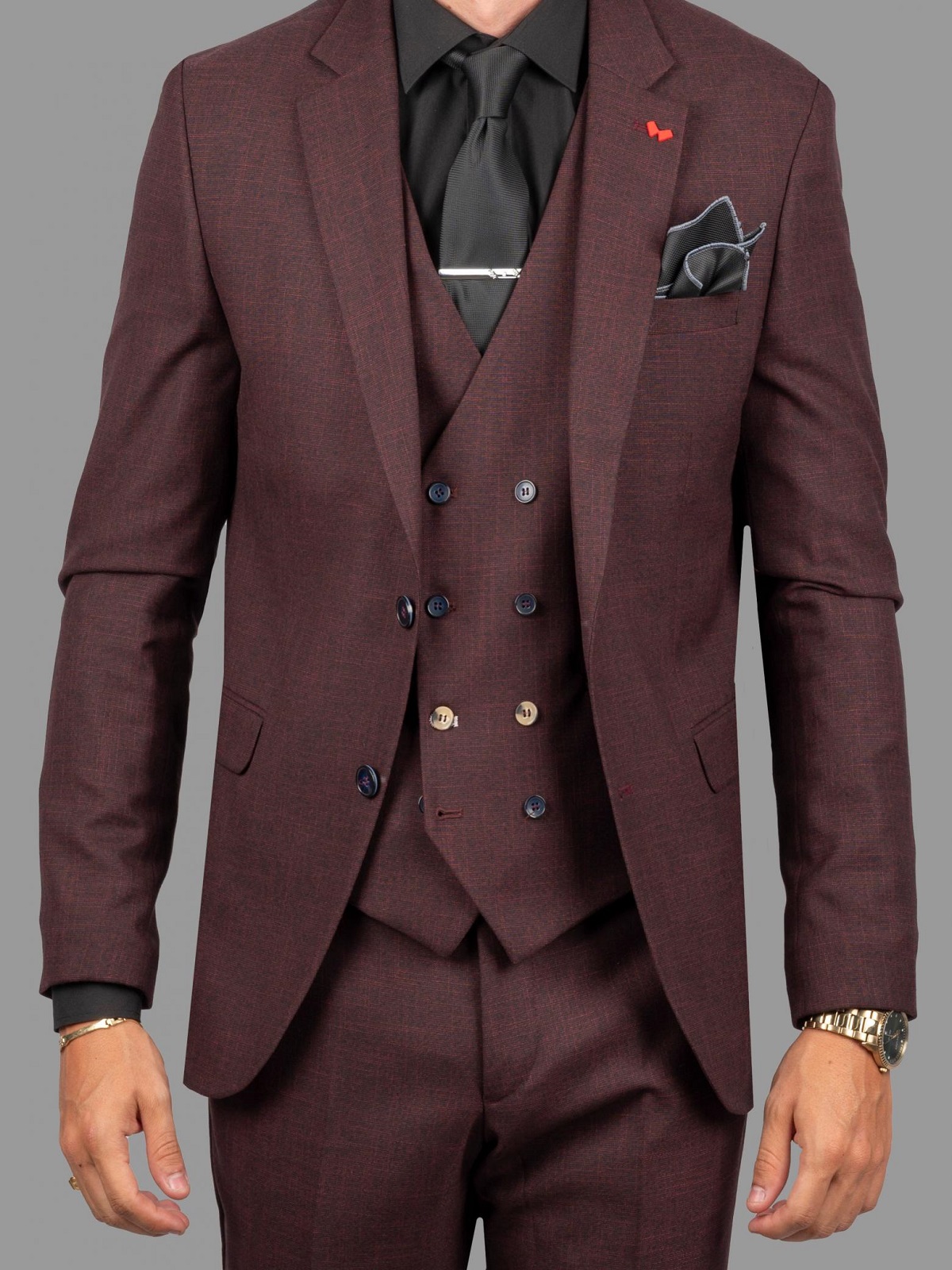 Ανδρικό κοστούμι slim fit DEZIGN μπορντό χρώμα - Suit Up Stories